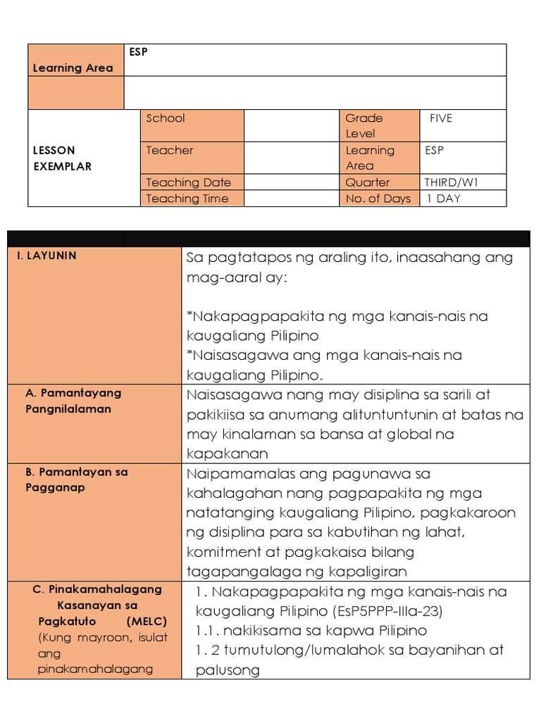 Cot ESP 5 Q3 W1 | PDF