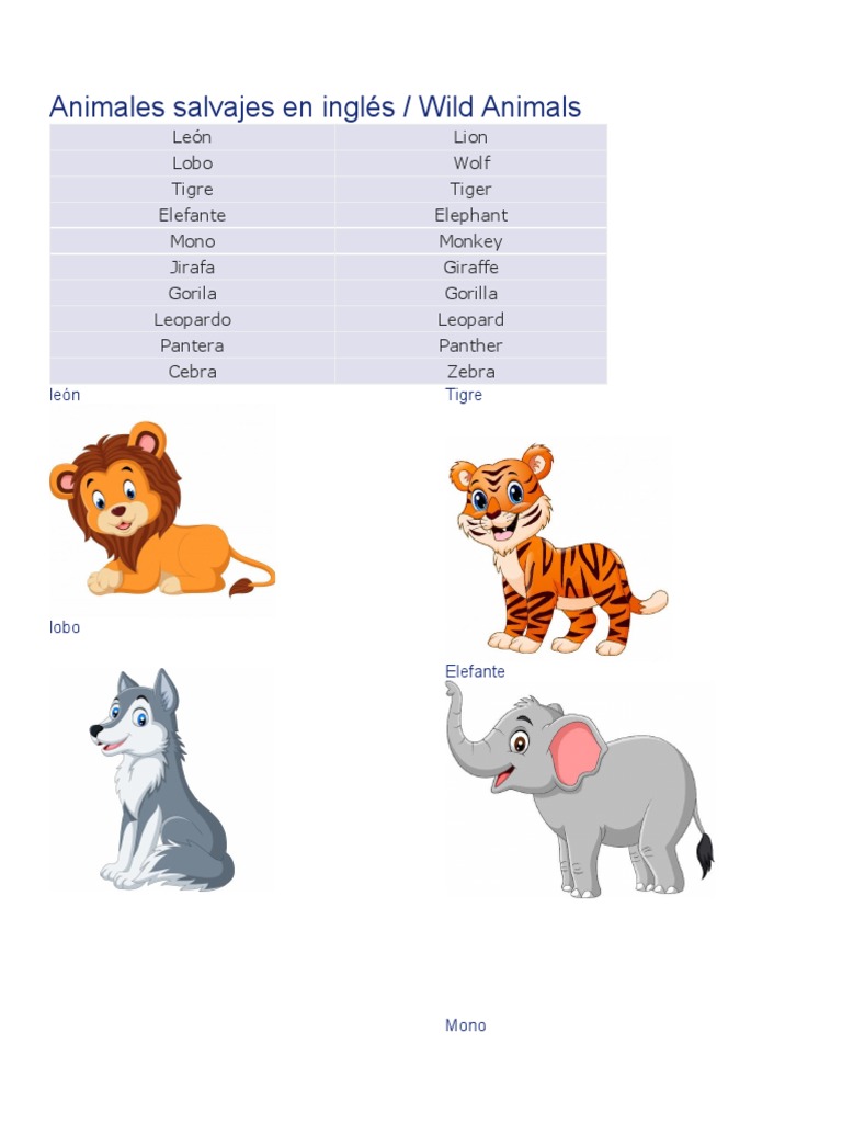 Animales en inglés | PDF | Organismos | Mamíferos