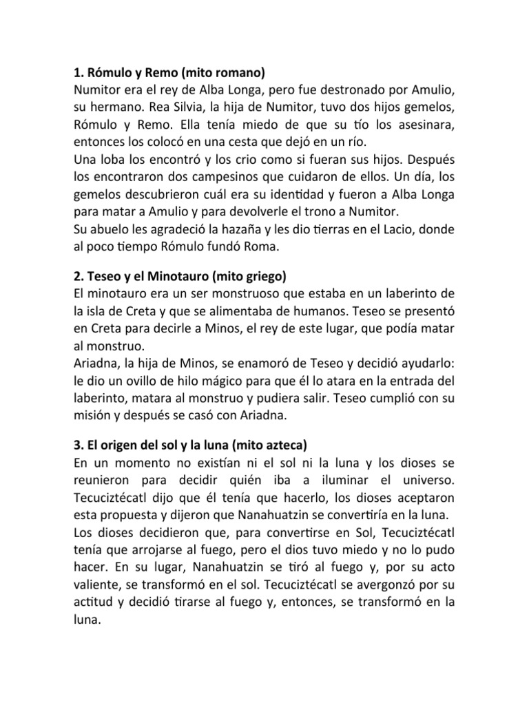 Mitos Cortos | PDF | Thor | Romulus y Remus