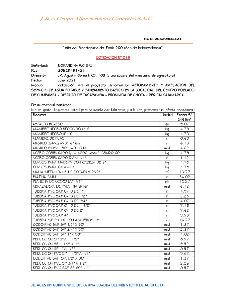 Cotizacion Ferreteria Grupo Aljor | PDF | Construyendo tecnología ...
