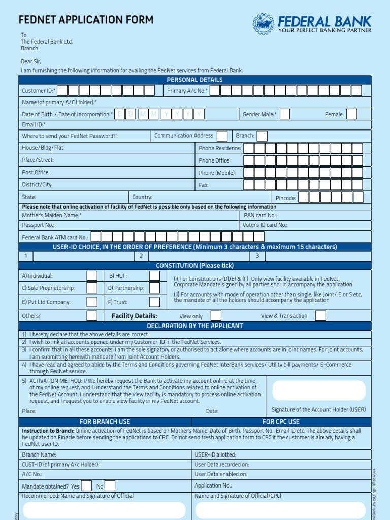 FedNet Application Form | PDF | Overdraft | Password
