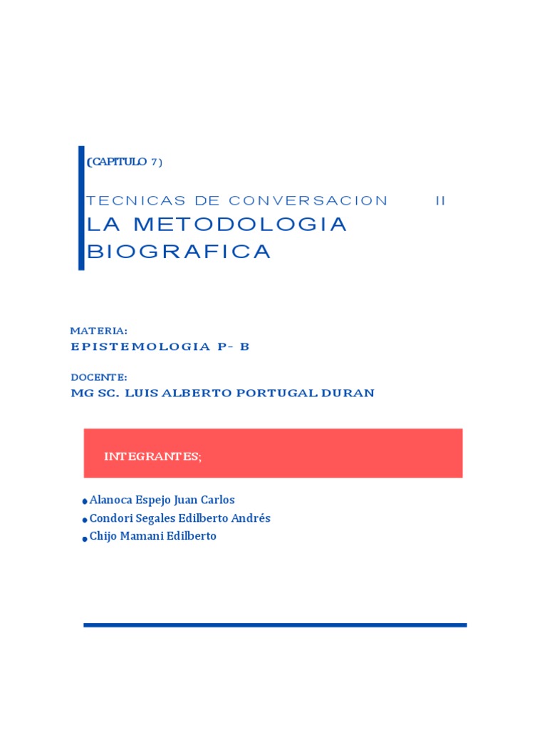 La Metodologia Biografica: Tecnicas de Conversacion II | PDF | Teoría | Sociología