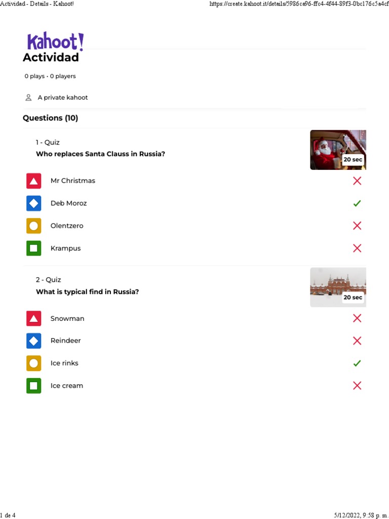 Actividad - Details - Kahoot! | PDF | Christmas | Cuisine