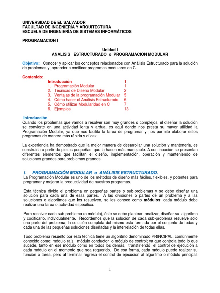 Unidad I Modularidad | Descargar gratis PDF | Algoritmos | Programa de ...