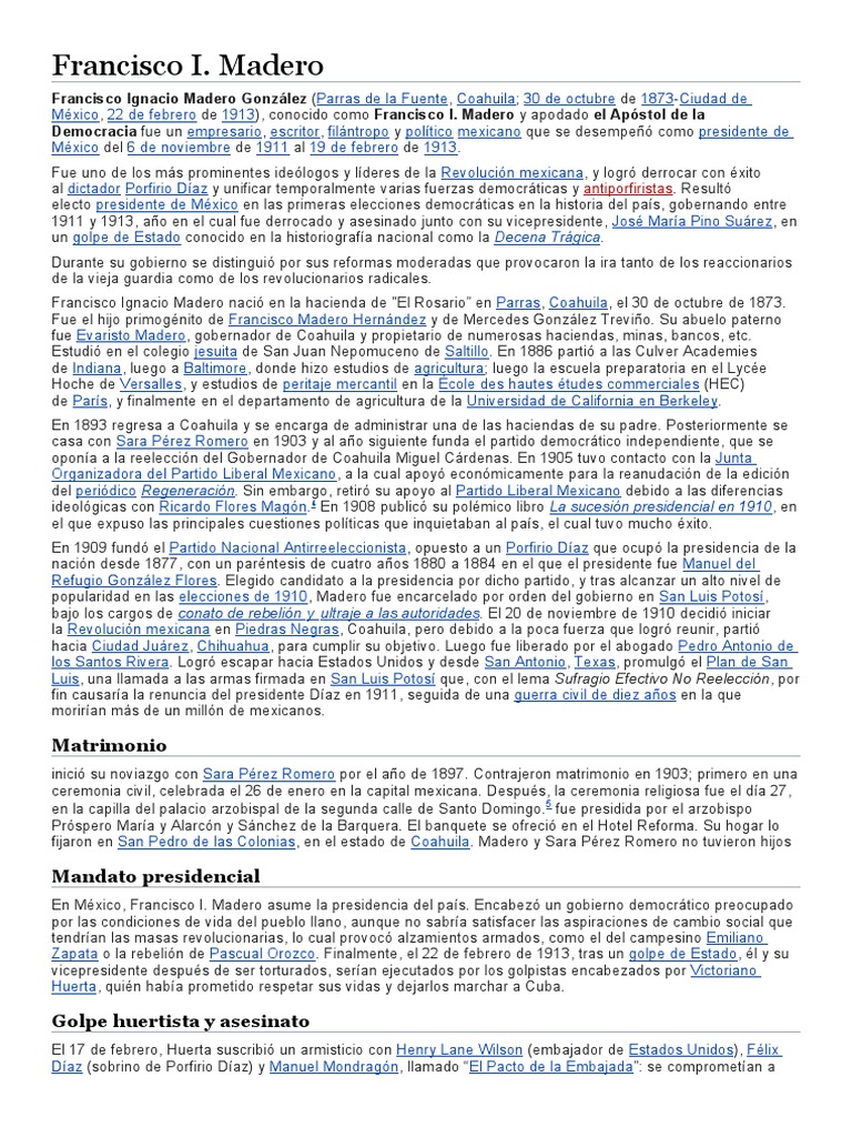 Francisco I Madero | PDF | México | revolución mejicana