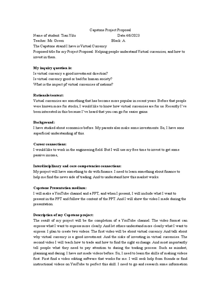 Capstone Project Proposal | PDF | Mentorship | Currency