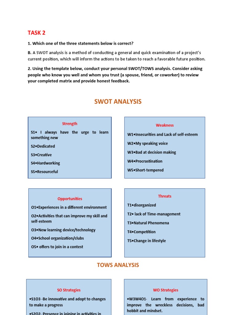 1-AE Module 7 Task 2 | PDF | Swot Analysis | Psychological Concepts