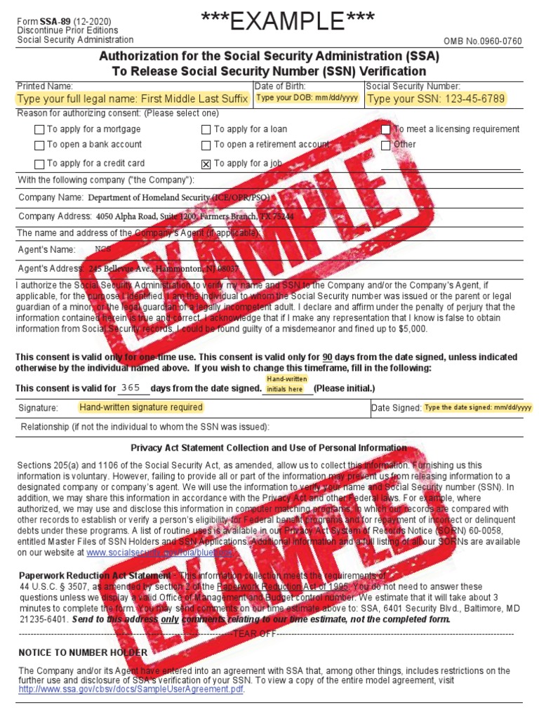 SSA Authorization Form | PDF | Social Security Number | Government