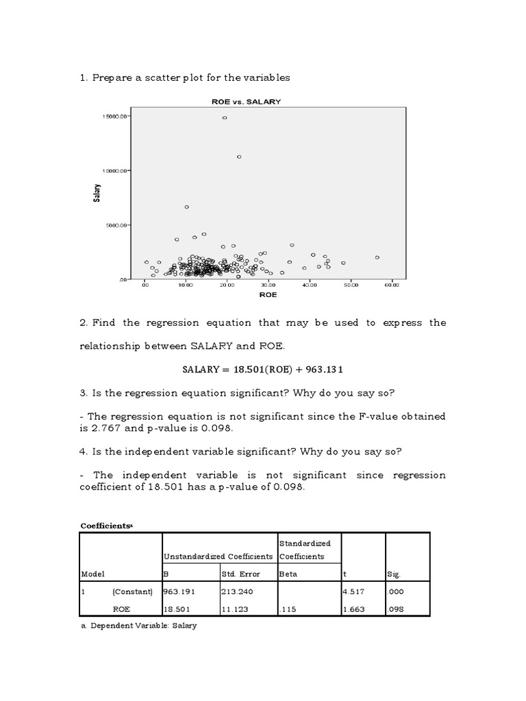 Regression analysis of SALARY and ROE variables | PDF