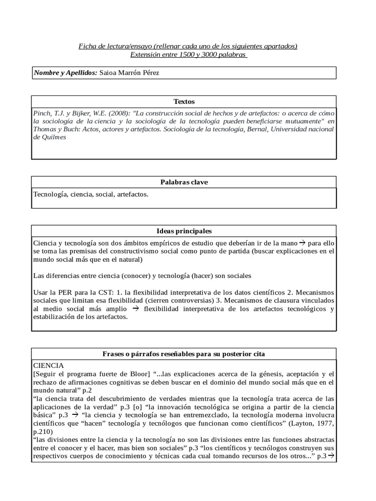 PINCH-BIJKER. La Construccion Social de Hechos y Artefactos. SAIOA ...