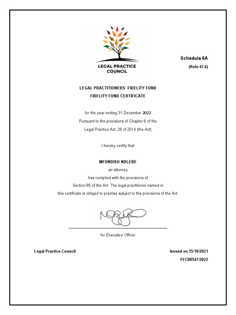 Fidelity Fund Attorney Certificate | PDF