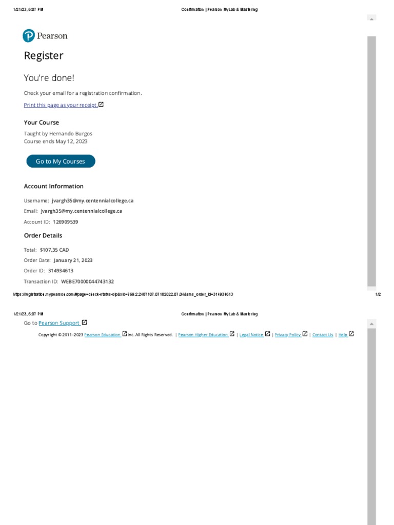 Confirmation - Pearson MyLab & Mastering | PDF
