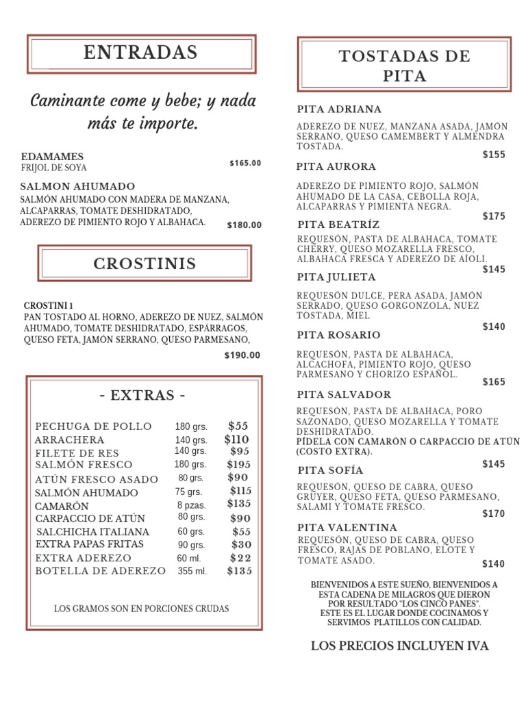 Menú Los Cinco Panes | PDF | Pizza | Postres