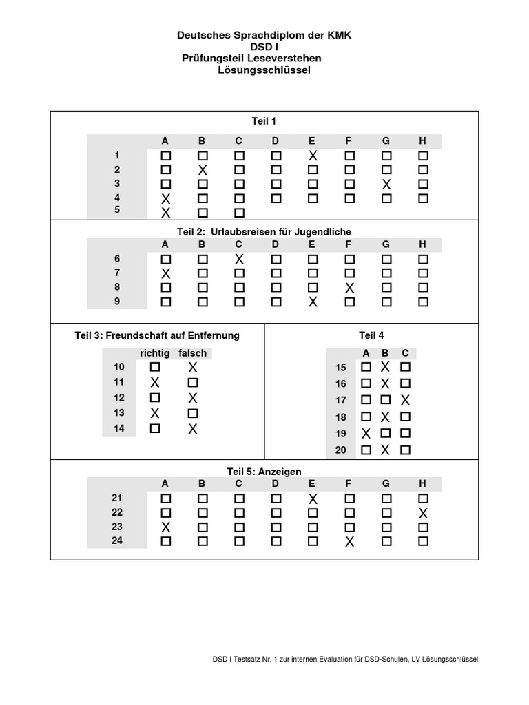 DSD I, Evaluationssatz Nr. 1, LV Lösungsschlüssel | PDF
