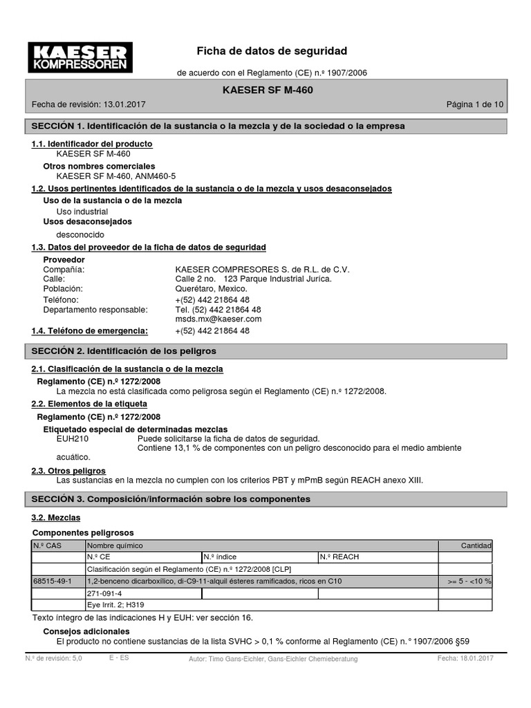 11-Kaeser Sigma M-460 Fliud - HDS | PDF | Residuos | Agua