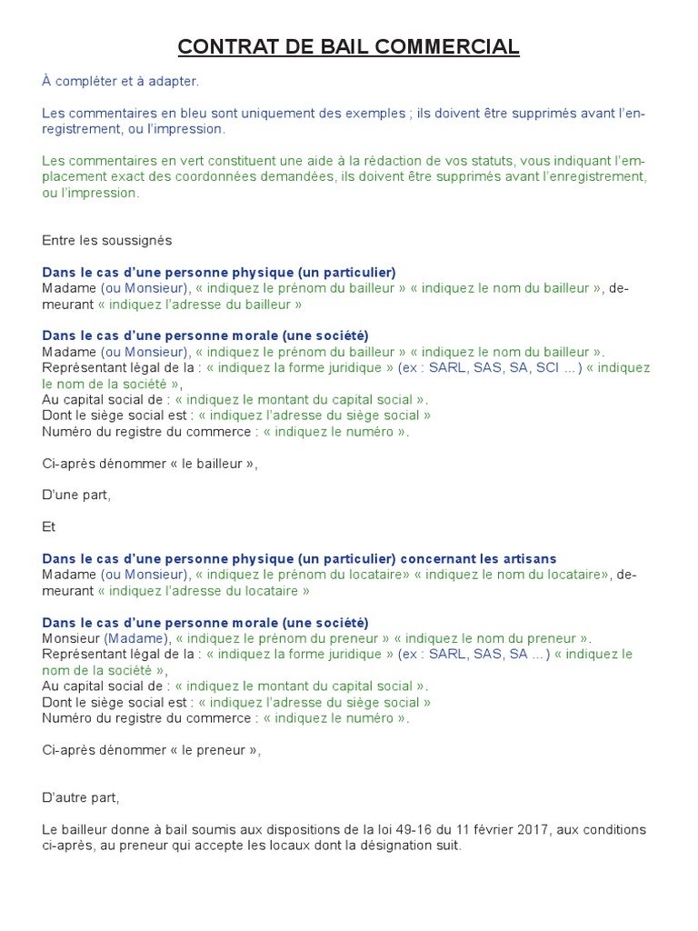 Modèle de contrat de bail commercial | PDF | Assurance | Taxe sur la ...