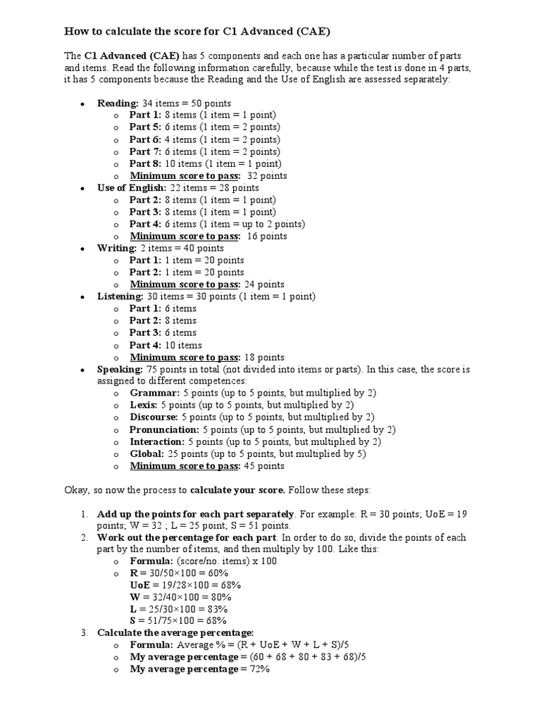 How To Calculate The Score For C1 Advanced | PDF