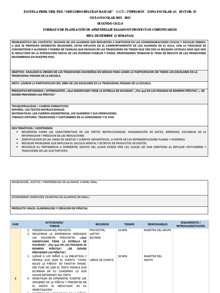 Proyecto de La Piñata de 3er Grado | PDF