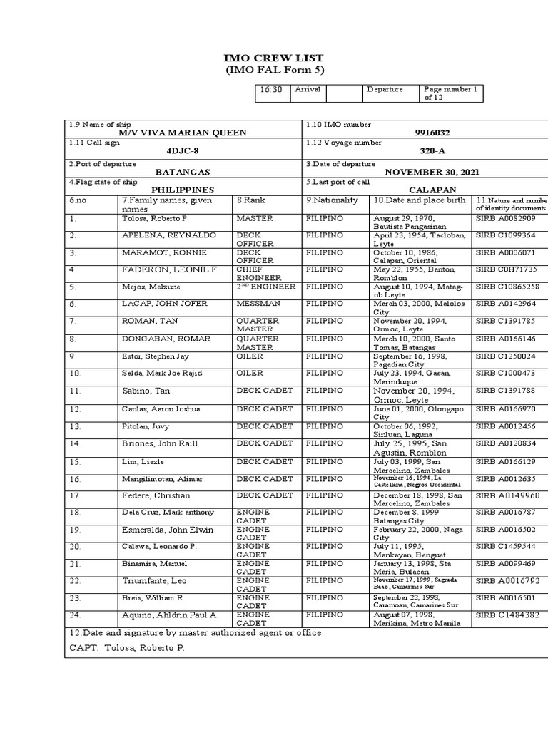 IMO FAL Form 5 | PDF | Philippines | Ships