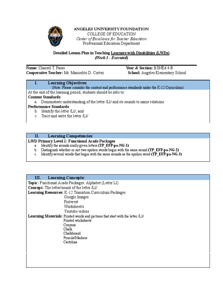 Week 3 Pt. 1 - LETTER LL - Executed - FS 3 Detailed Lesson Plan | PDF ...