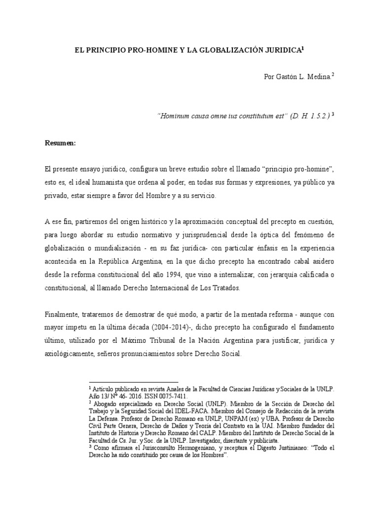 El Principio Pro-Homine y La Globalización Jurídica. | PDF ...