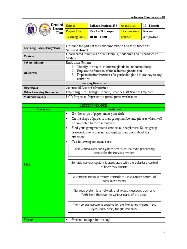 7 E's Lesson Plan | PDF | Endocrine System | Glands