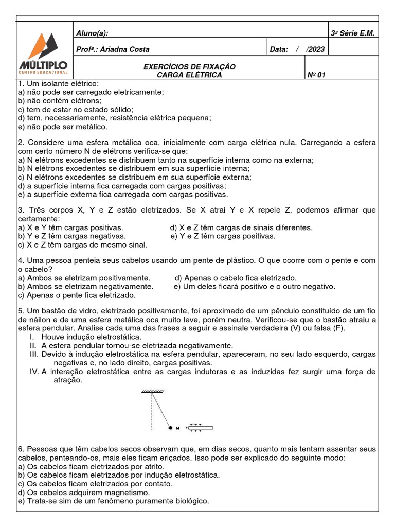 Eletrostática - 3 Série | PDF | Carga elétrica | Eletricidade