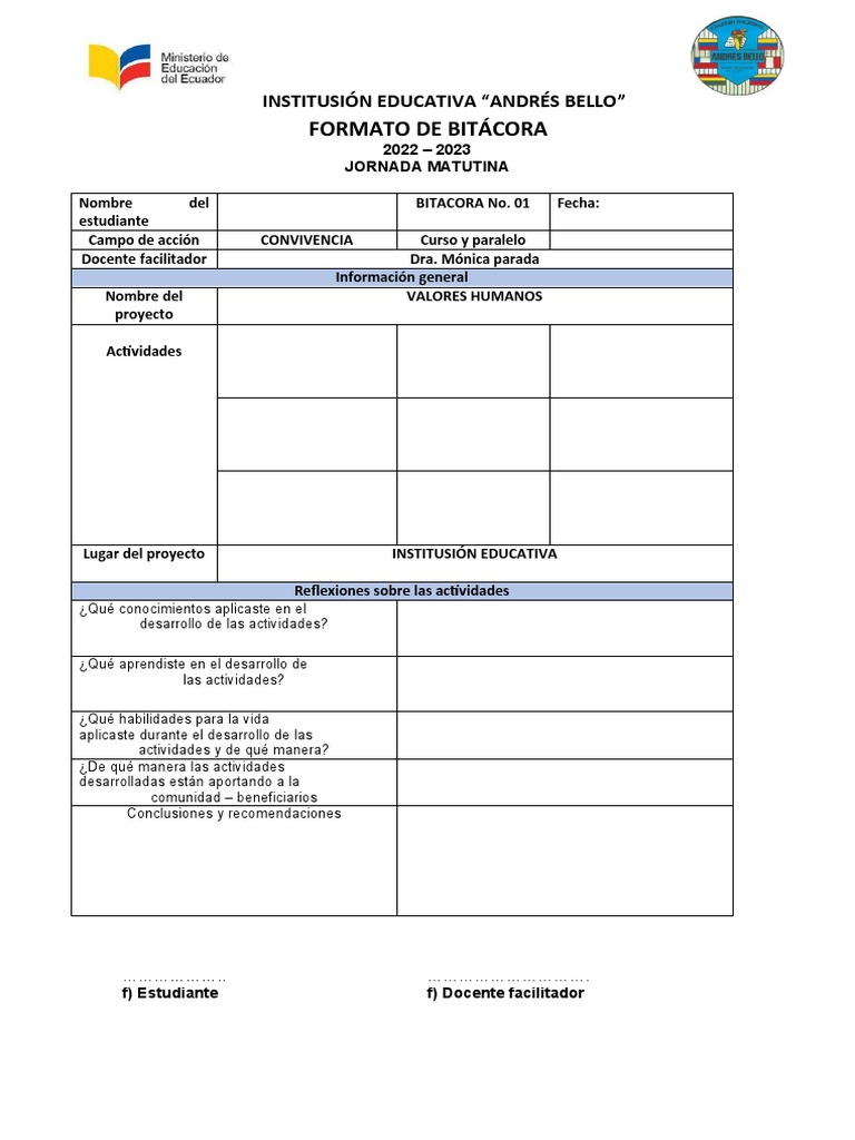 FORMATO BITACORA Ejemplo | PDF