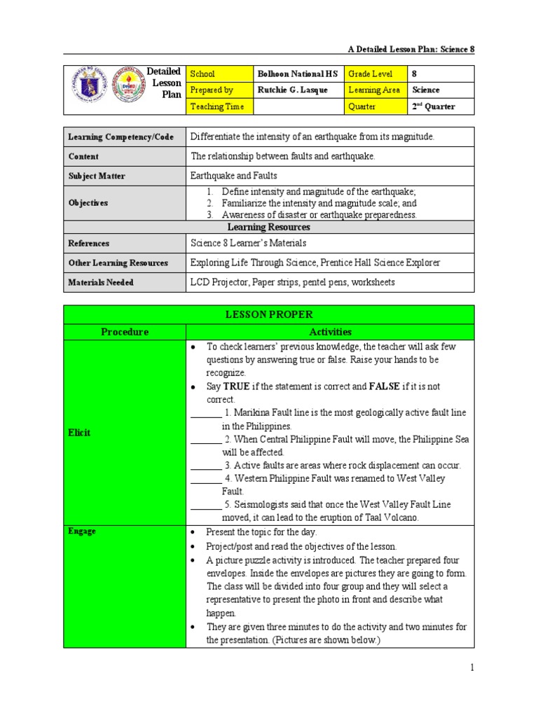 7 E's Lesson Plan | PDF | Earthquakes | Cognition