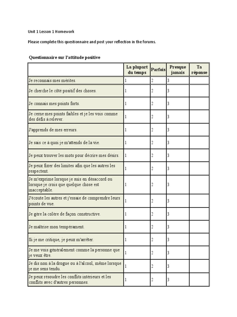 U1L1 Questionnaire | PDF
