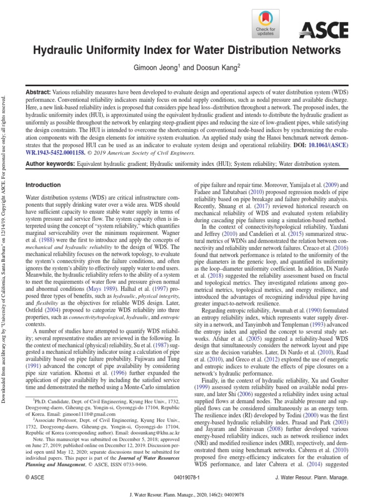 Hydraulic Uniformity Index For Water Distribution Networks | PDF ...