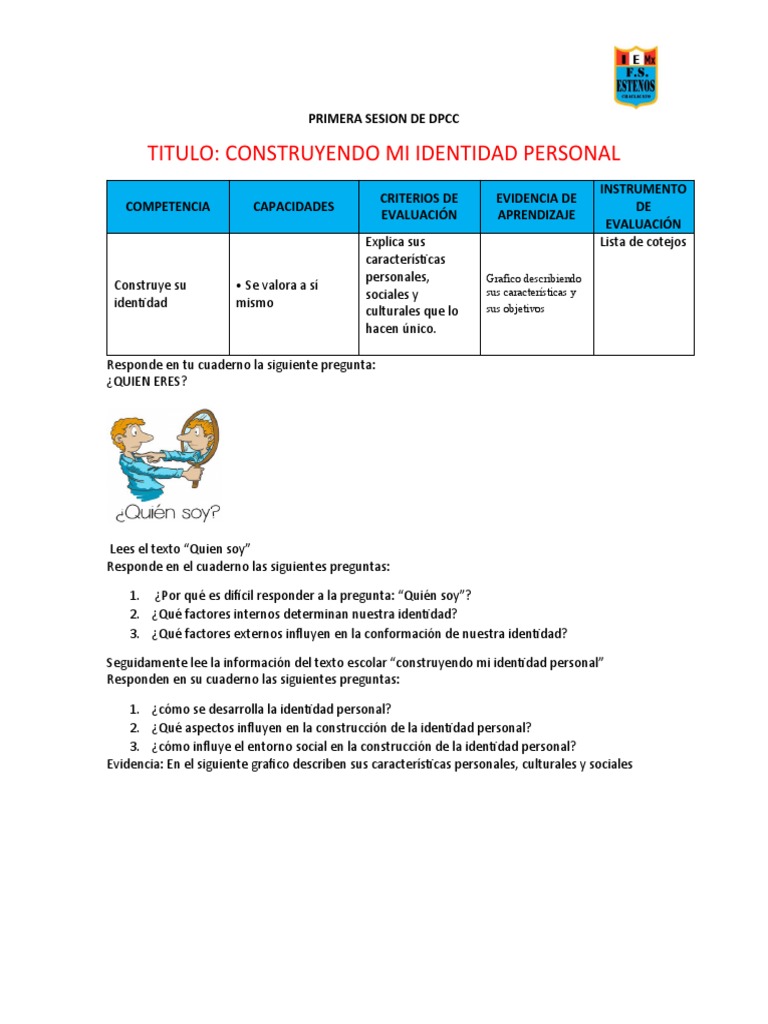 Titulo: Construyendo Mi Identidad Personal: Primera Sesion de DPCC | PDF