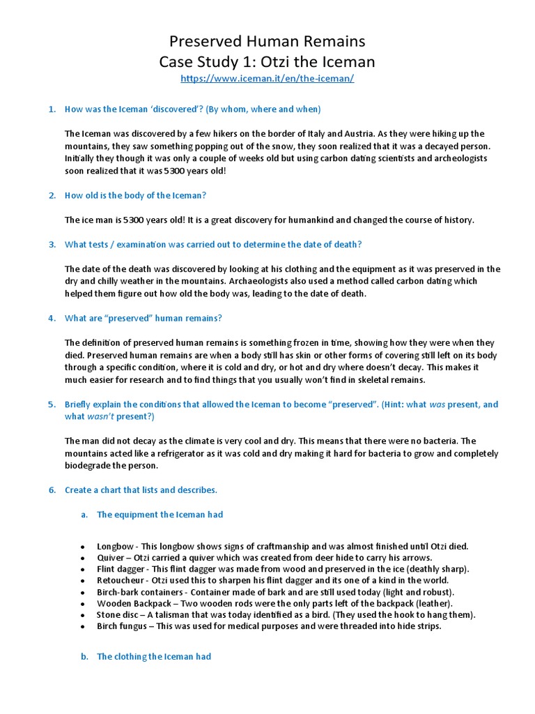 Preserved Human Remains Case Study 1: Otzi The Iceman | PDF