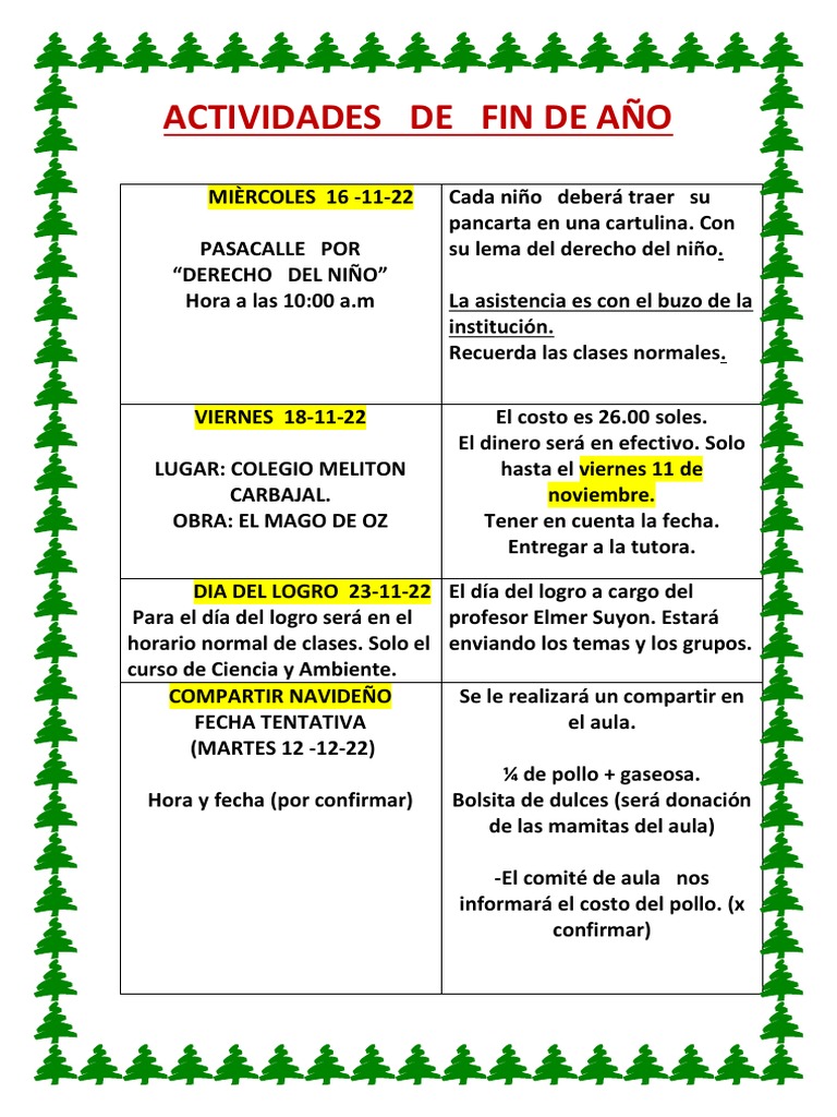 Actividades Escolares Fin de Año | PDF