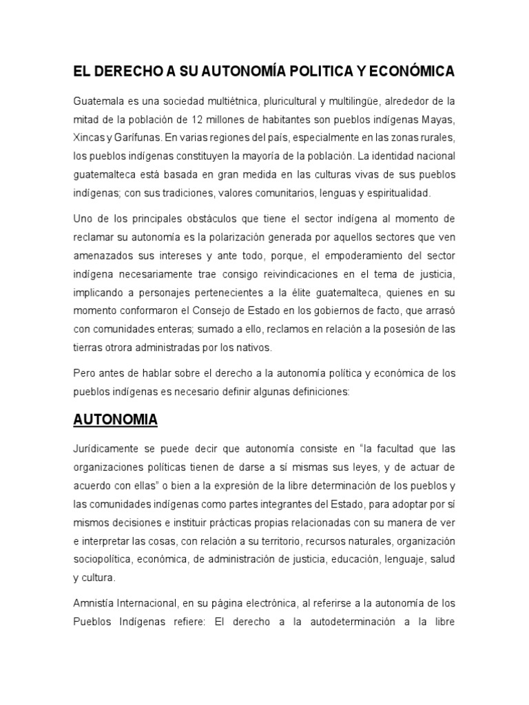 El Derecho A Su Autonomía Politica y Económica | PDF ...