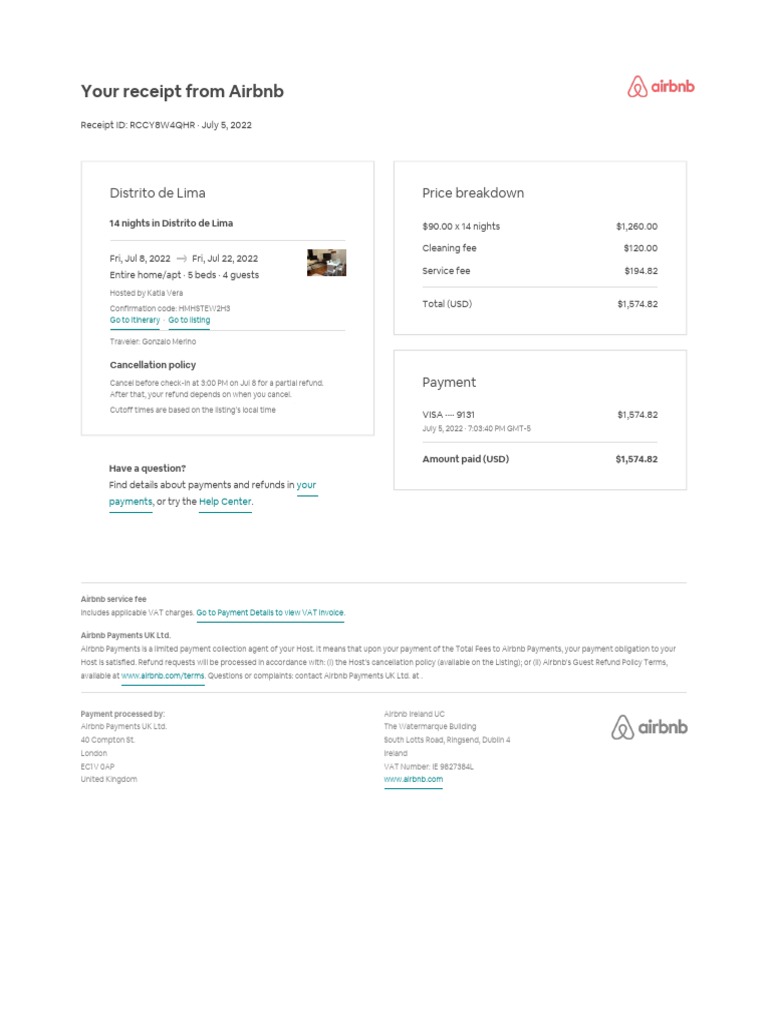 Airbnb | PDF | Receipt | Airbnb