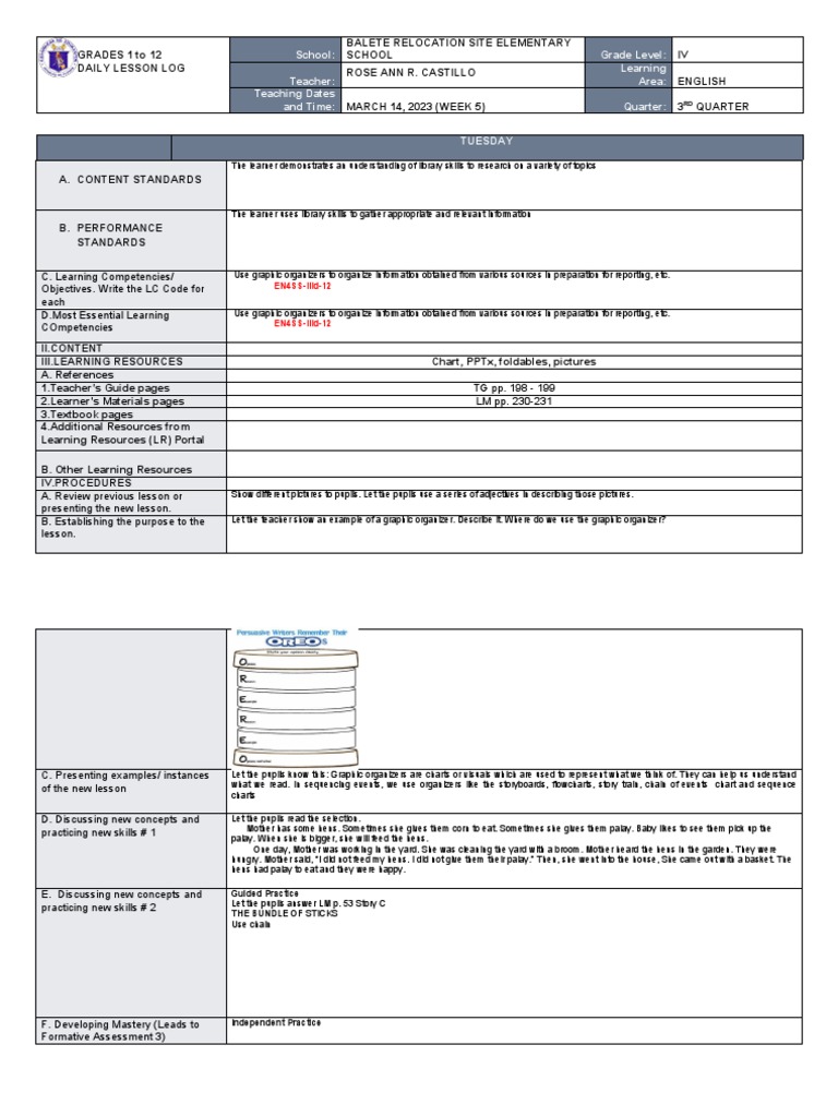 DLL - ENGLISH 4 - Q3 - w5 DAY 1 | PDF | Learning | Teachers