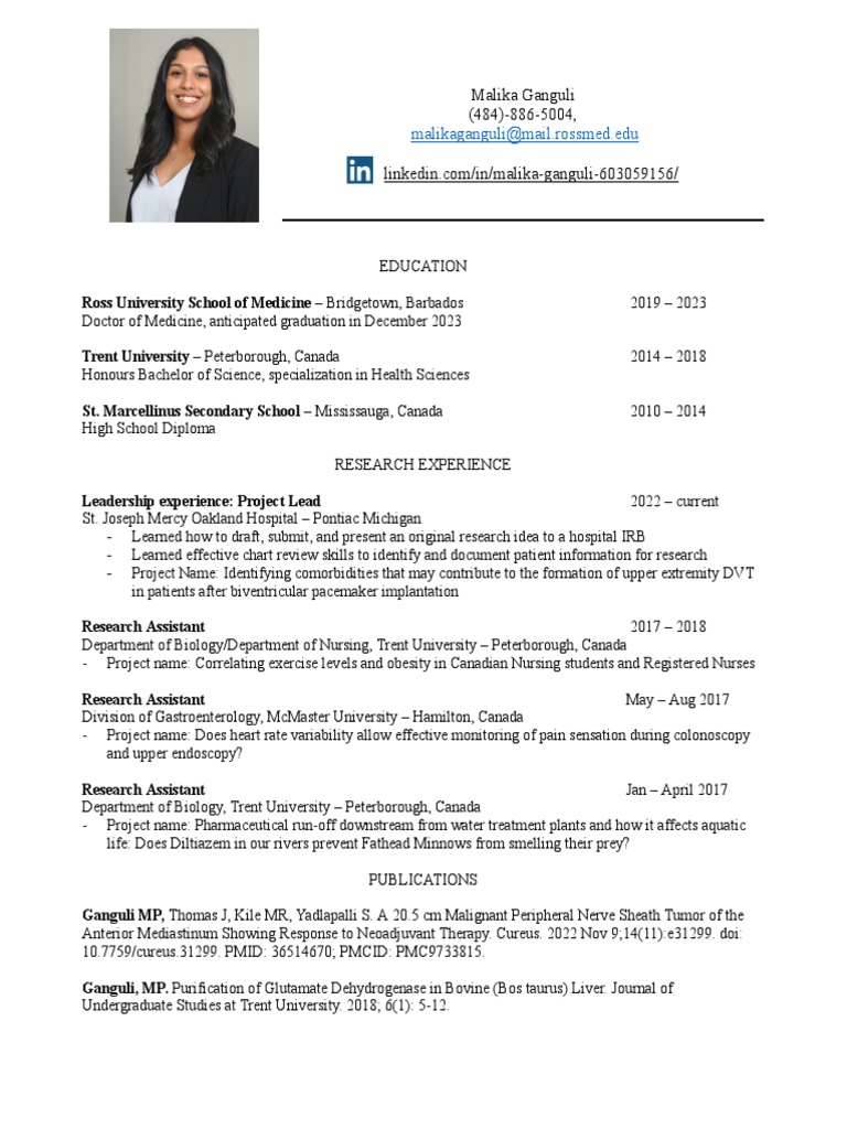 Malika Ganguli CV April 17 2023 | PDF | Medicine | Medical School
