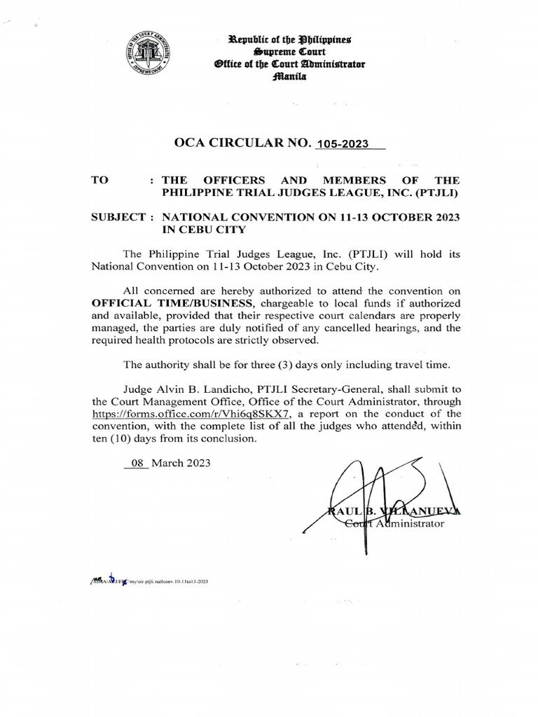 OCA Circular No. 105 2023 | PDF