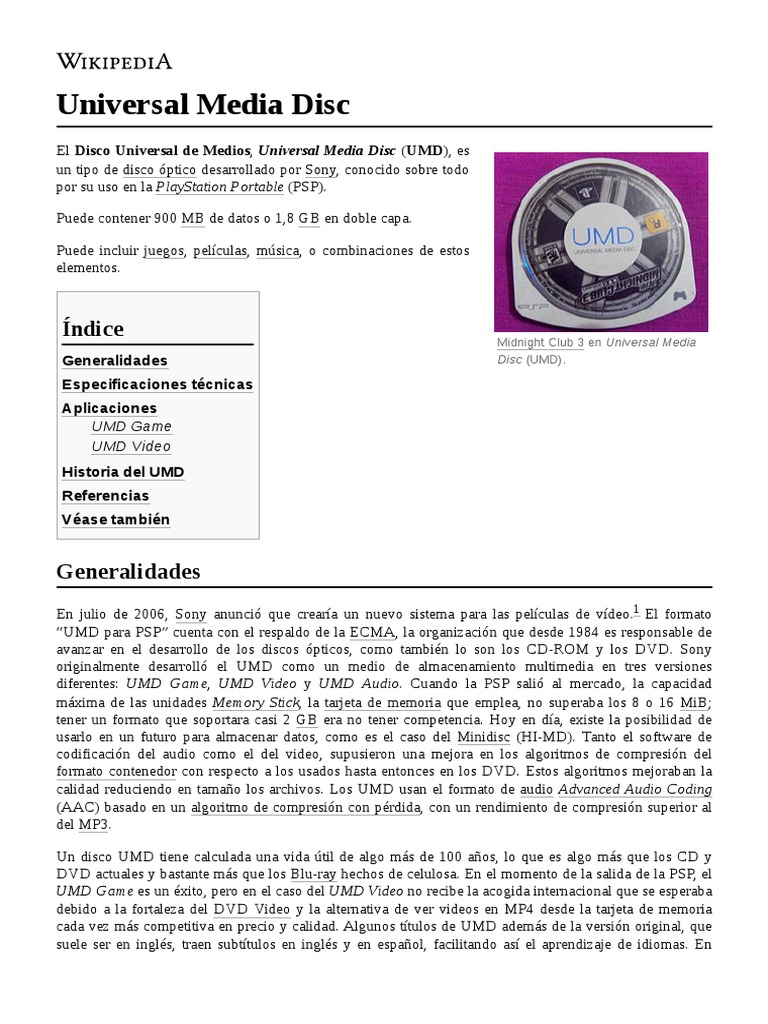 Universal Media Disc | PDF | Vídeo | Medios de almacenamiento