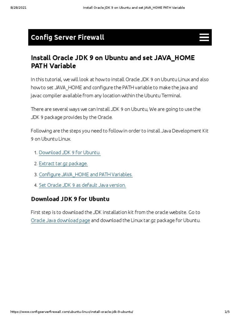 Install Oracle Jdk 9 On Ubuntu And Set Java Home Path Variable Pdf Java Programming 8182