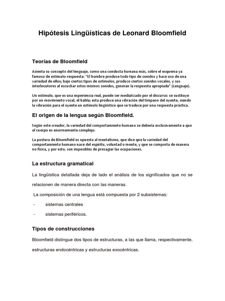 H - Lingüísticas de Leonard Bloomfield | PDF