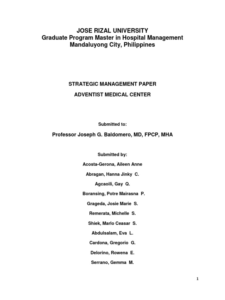 Jose Rizal University Graduate Program Master in Hospital Management ...