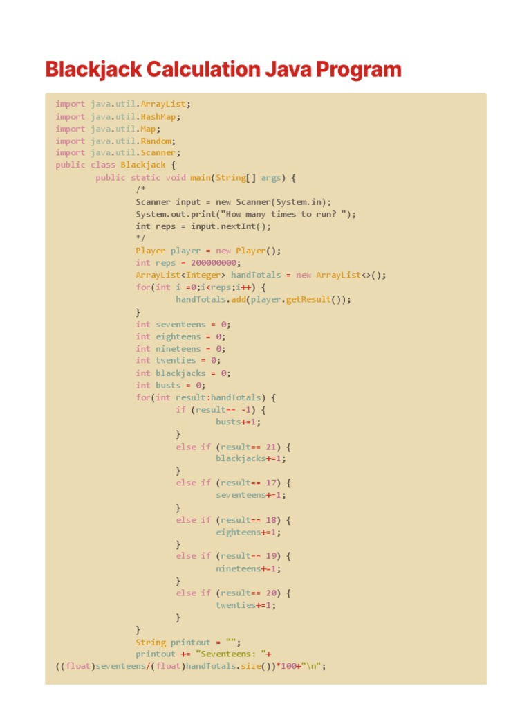 Blackjack Calculation Java Program Pdf Object Oriented Programming Computer Engineering
