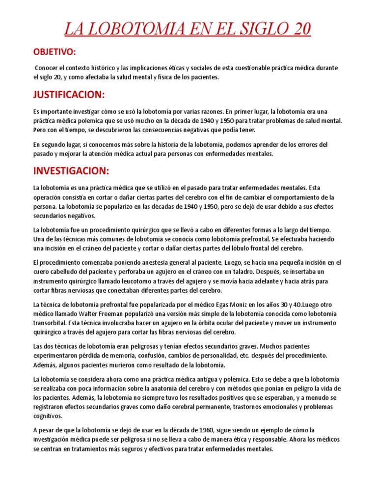 Lobotomía: Historia y Consecuencias | PDF | Medicina | Sicología