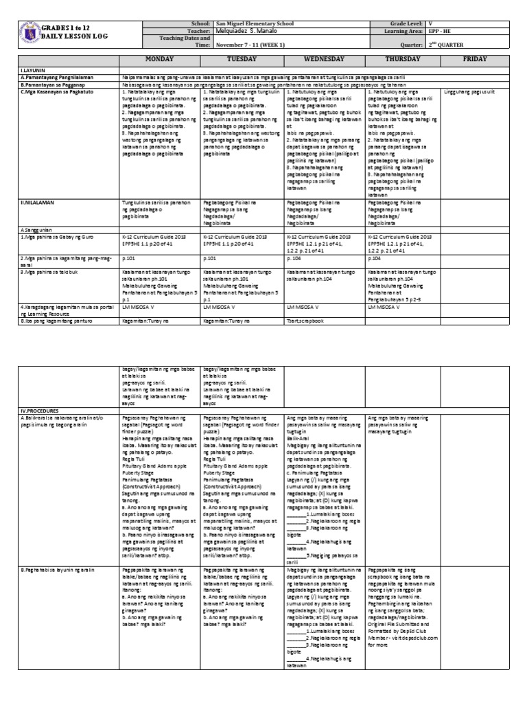 DLL 2nd Quarter Week 1 | PDF