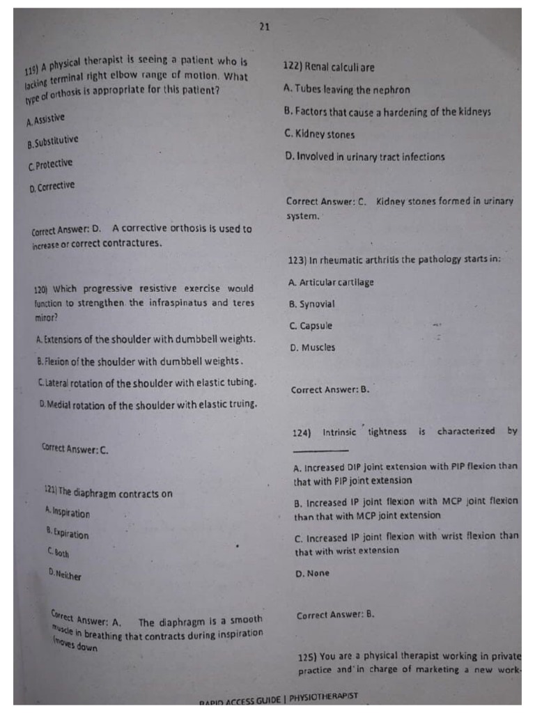 116 MCQs For Physiotherapist | PDF
