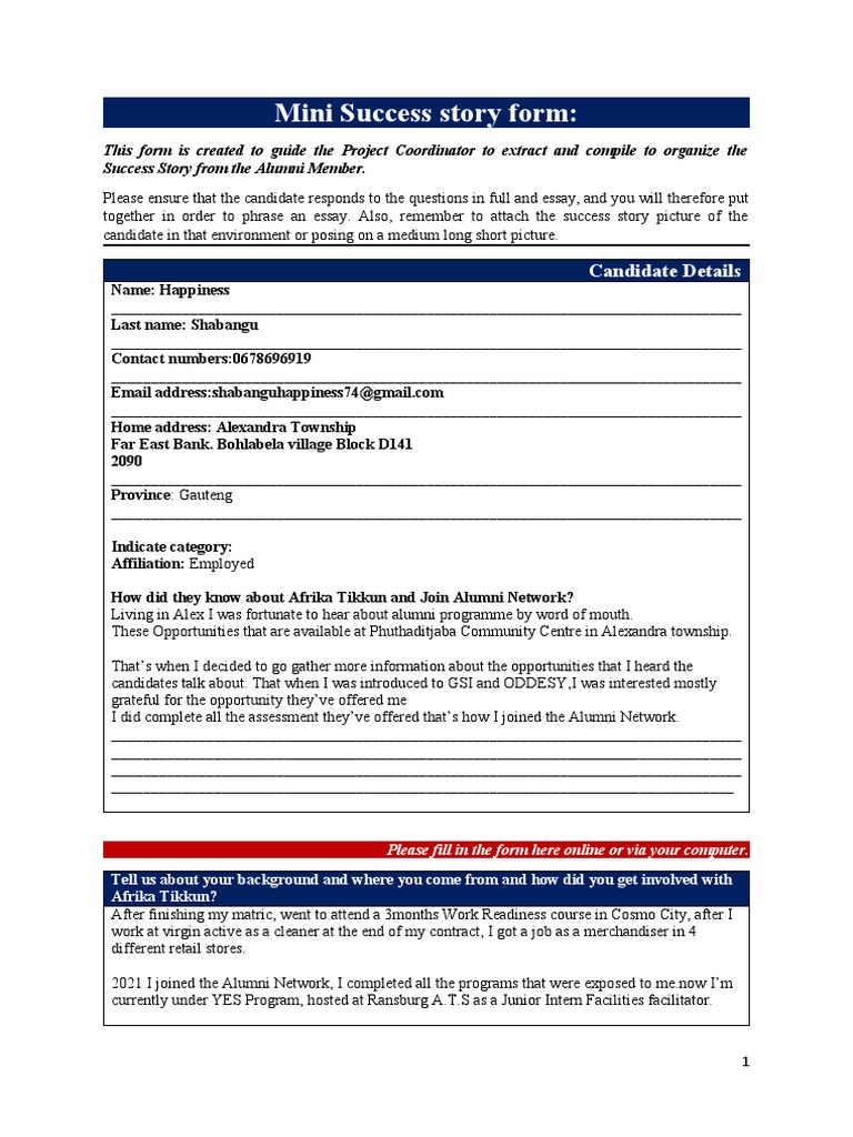 .Success Story Form Happiness | PDF | Leadership | Cognition