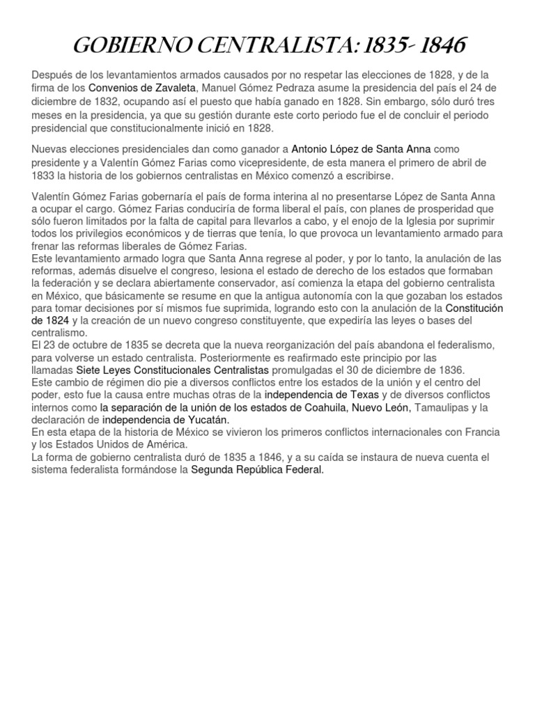 Gobierno Centralista en México: 1835-1846 | PDF | Gobierno