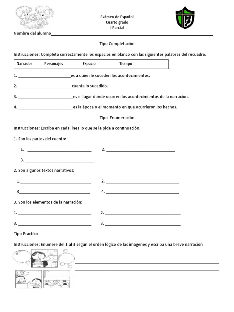 Examen Español 4º Grado Parcial | PDF